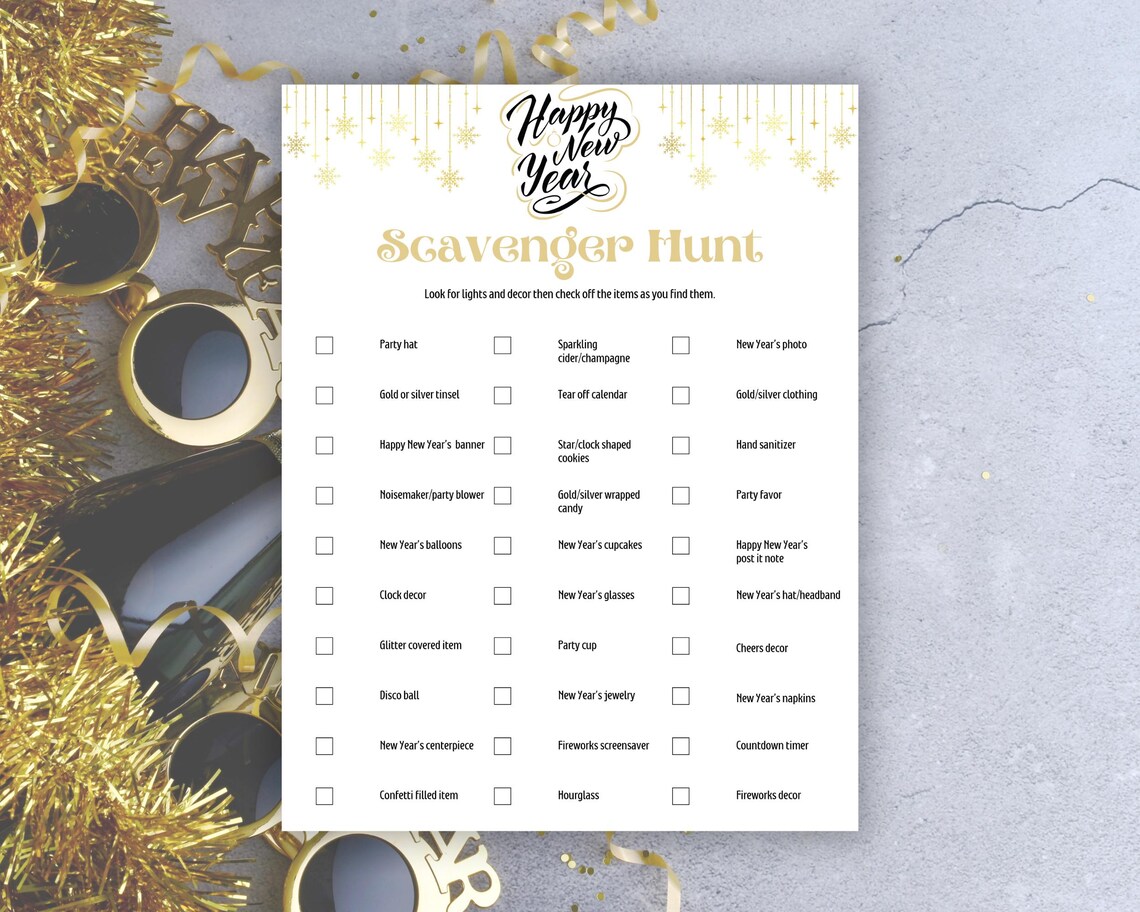 New Year's Scavenger Hunt Game, Printable Treasure Hunt Game, New Year ...