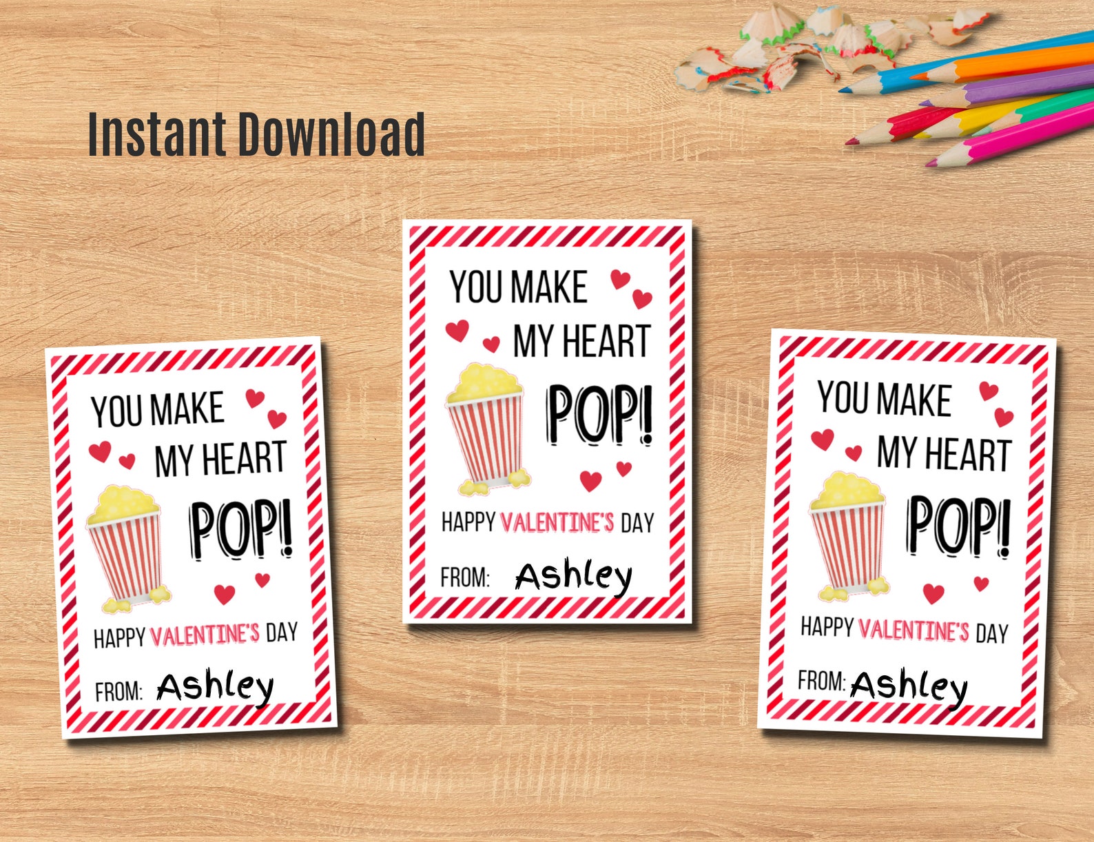 Printable Popcorn Valentine Cards, Popcorn Valentine Tag, Kids ...