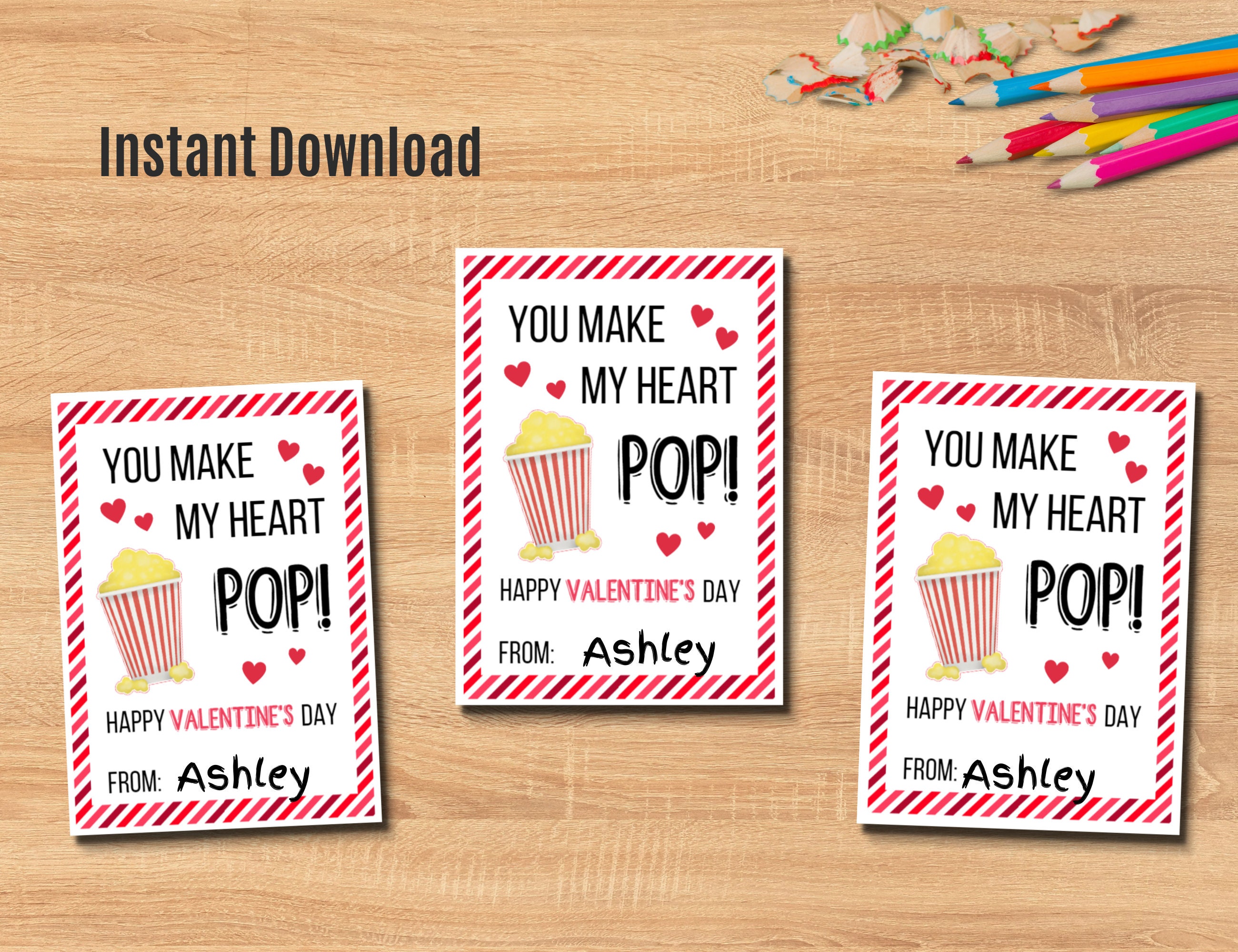 Printable Popcorn Valentine Cards, Popcorn Valentine Tag, Kids ...