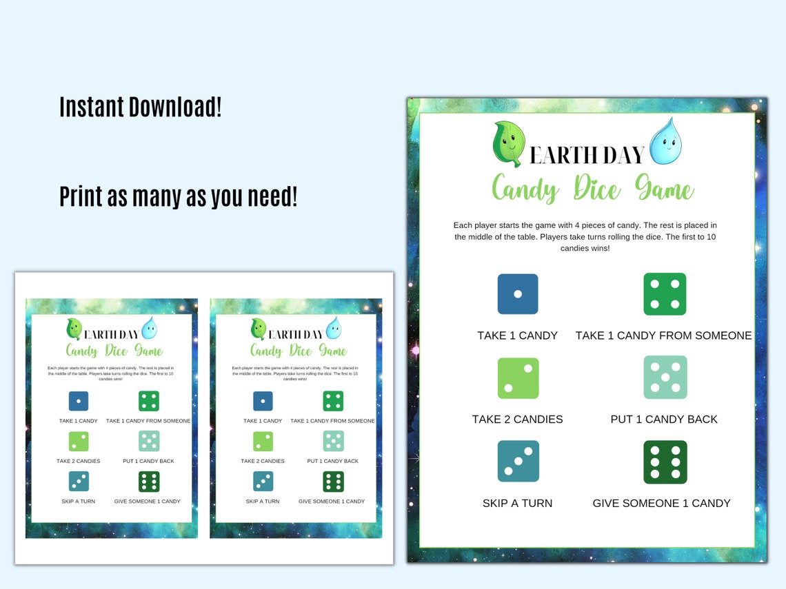 Earth Day Candy Dice Game, Printable Earth Day Candy Dice Game for Kids ...
