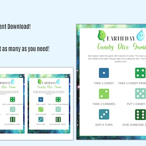 Earth Day Candy Dice Game, Printable Earth Day Candy Dice Game for Kids ...