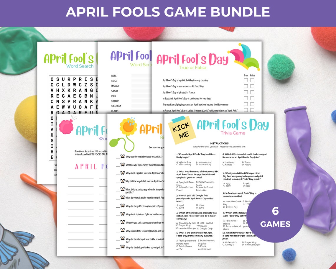 April Fools Day Game Bundle, Printable April Fools Day Activity Bundle ...