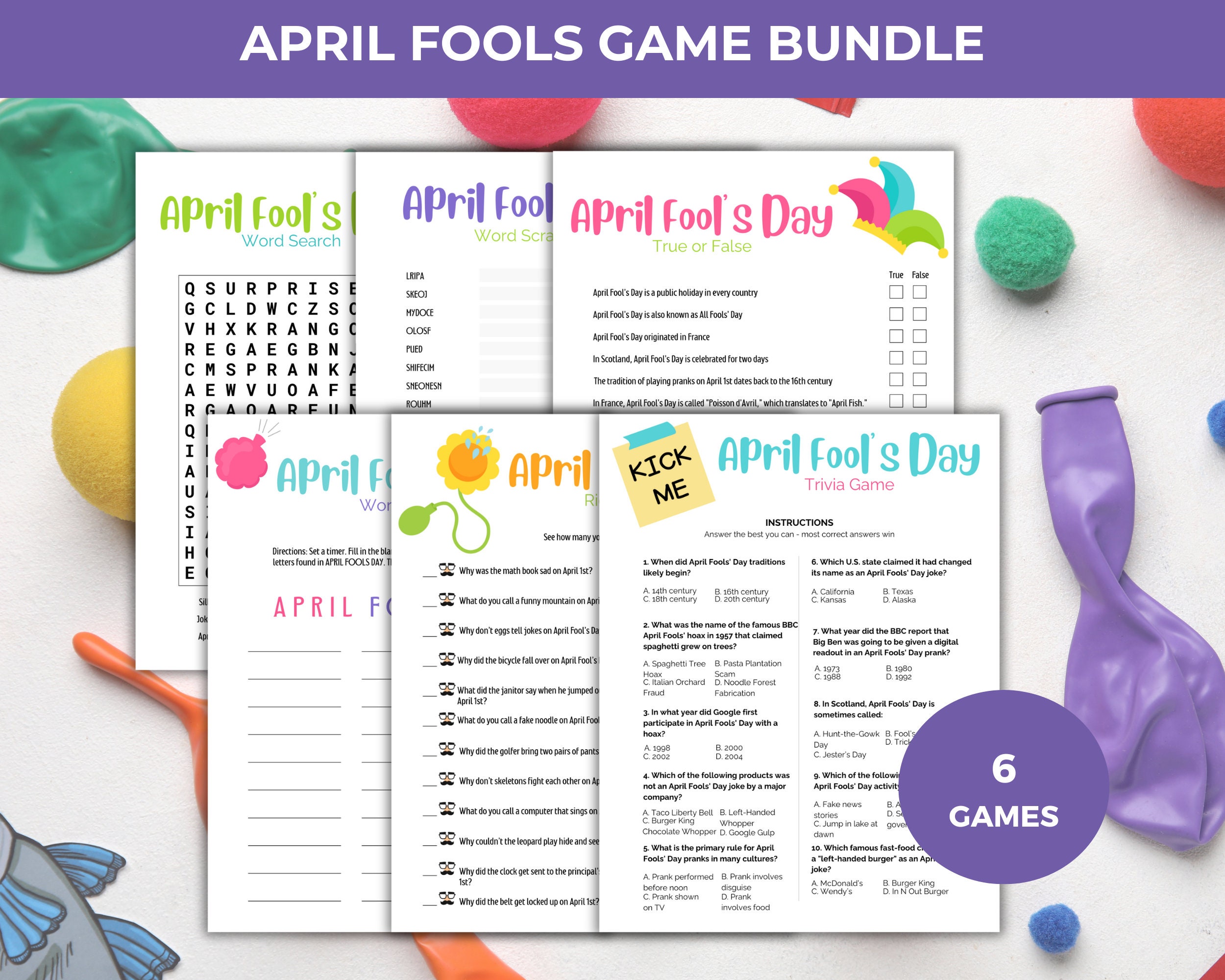April Fools Day Game Bundle, Printable April Fools Day Activity Bundle ...