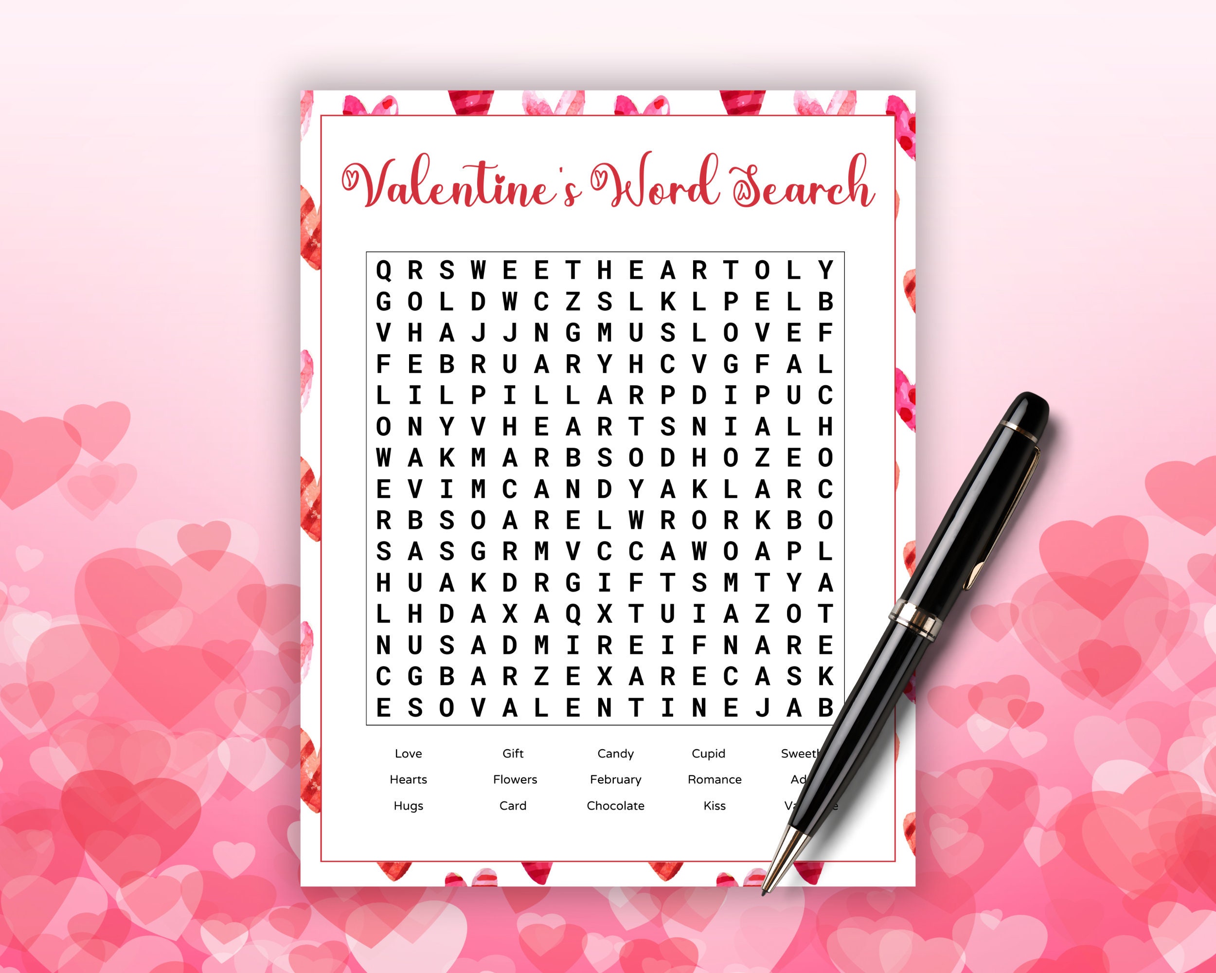 Valentine's Day Word Search Game, Printable Valentine's Day Game ...