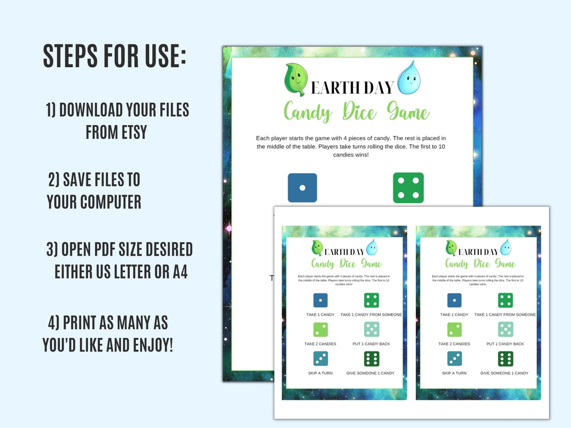 Earth Day Candy Dice Game, Printable Earth Day Candy Dice Game for Kids ...