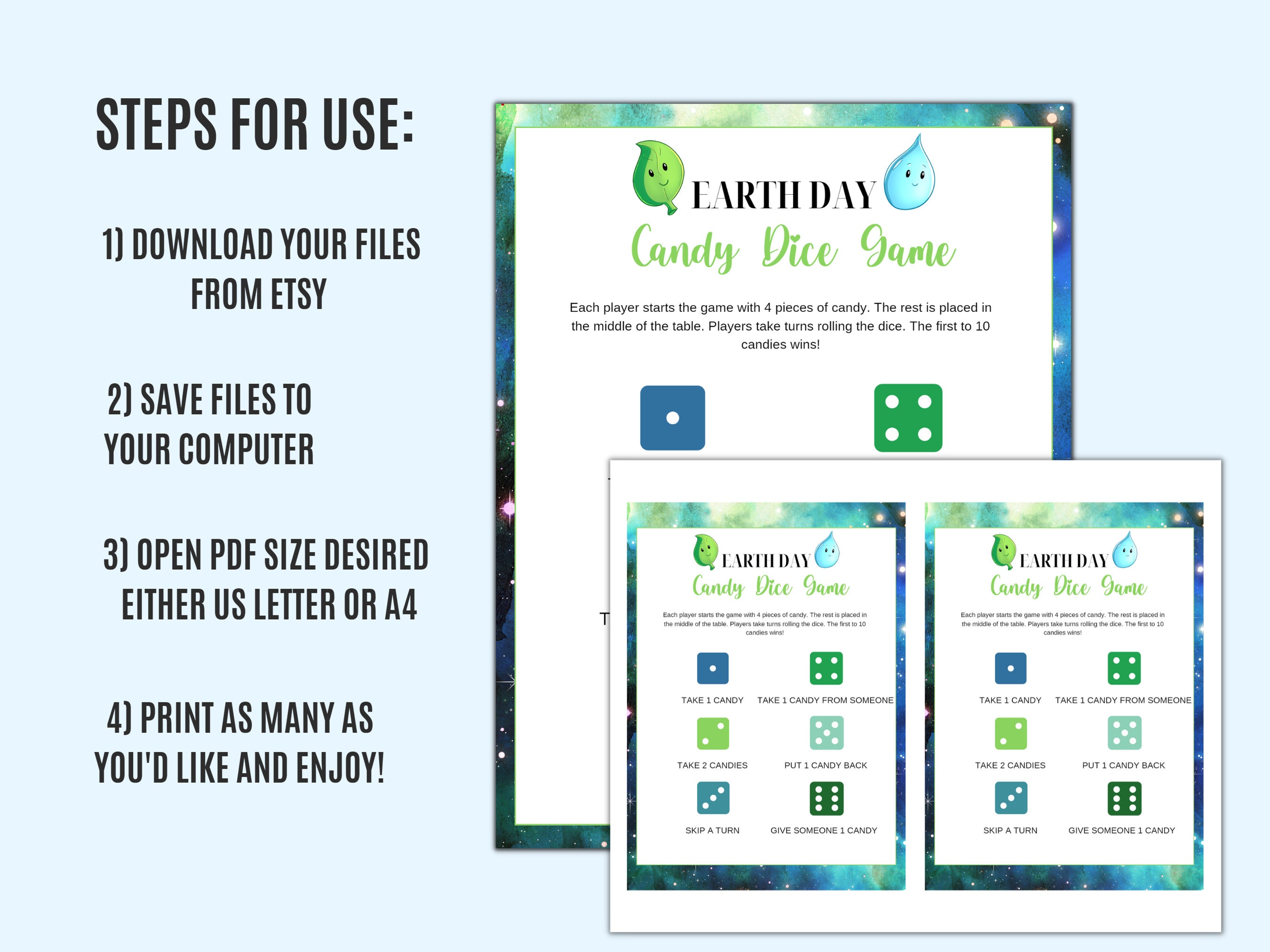 Earth Day Candy Dice Game, Printable Earth Day Candy Dice Game for Kids ...