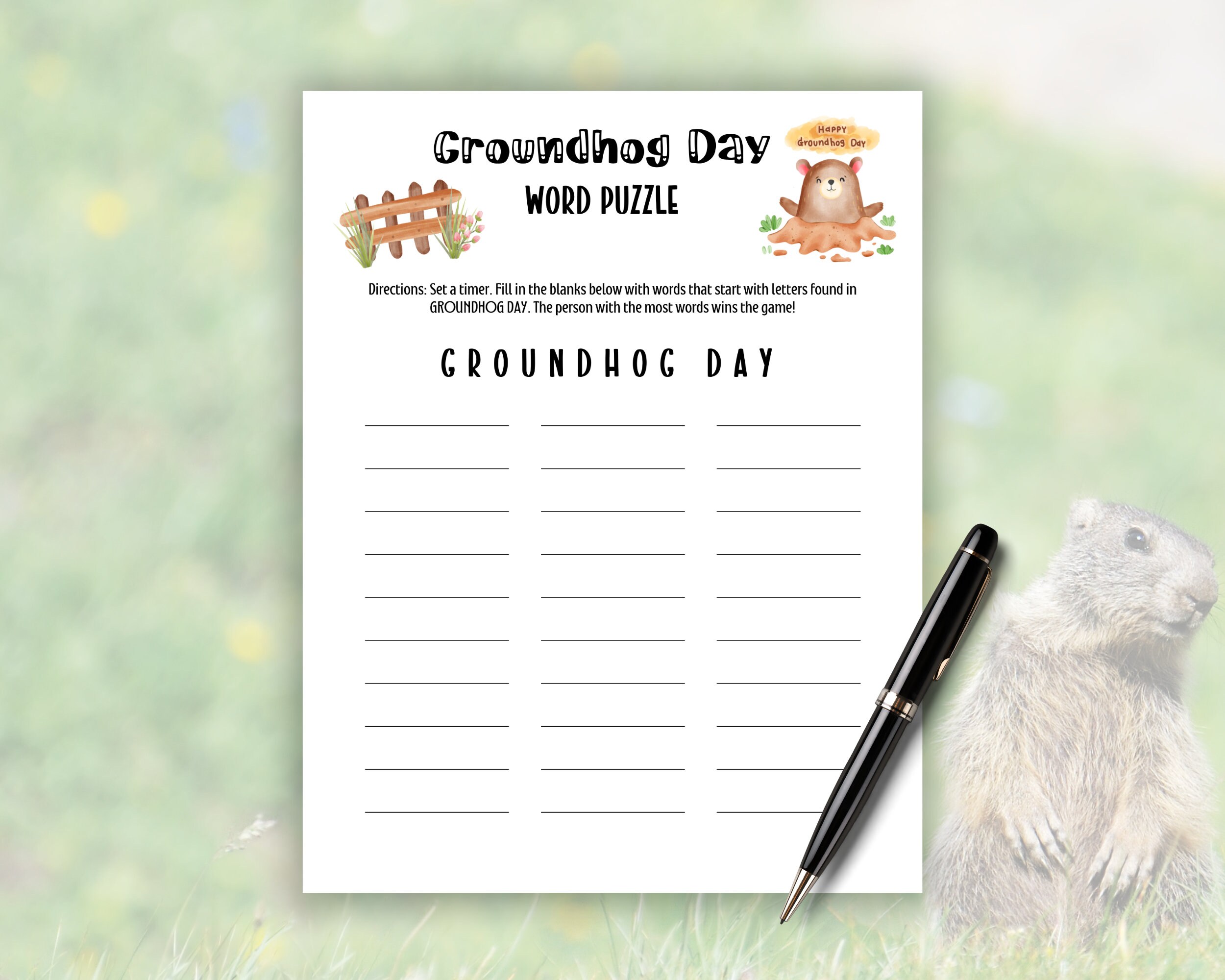Groundhog Day Word Puzzle Game, Printable Groundhog Day Word Puzzle ...