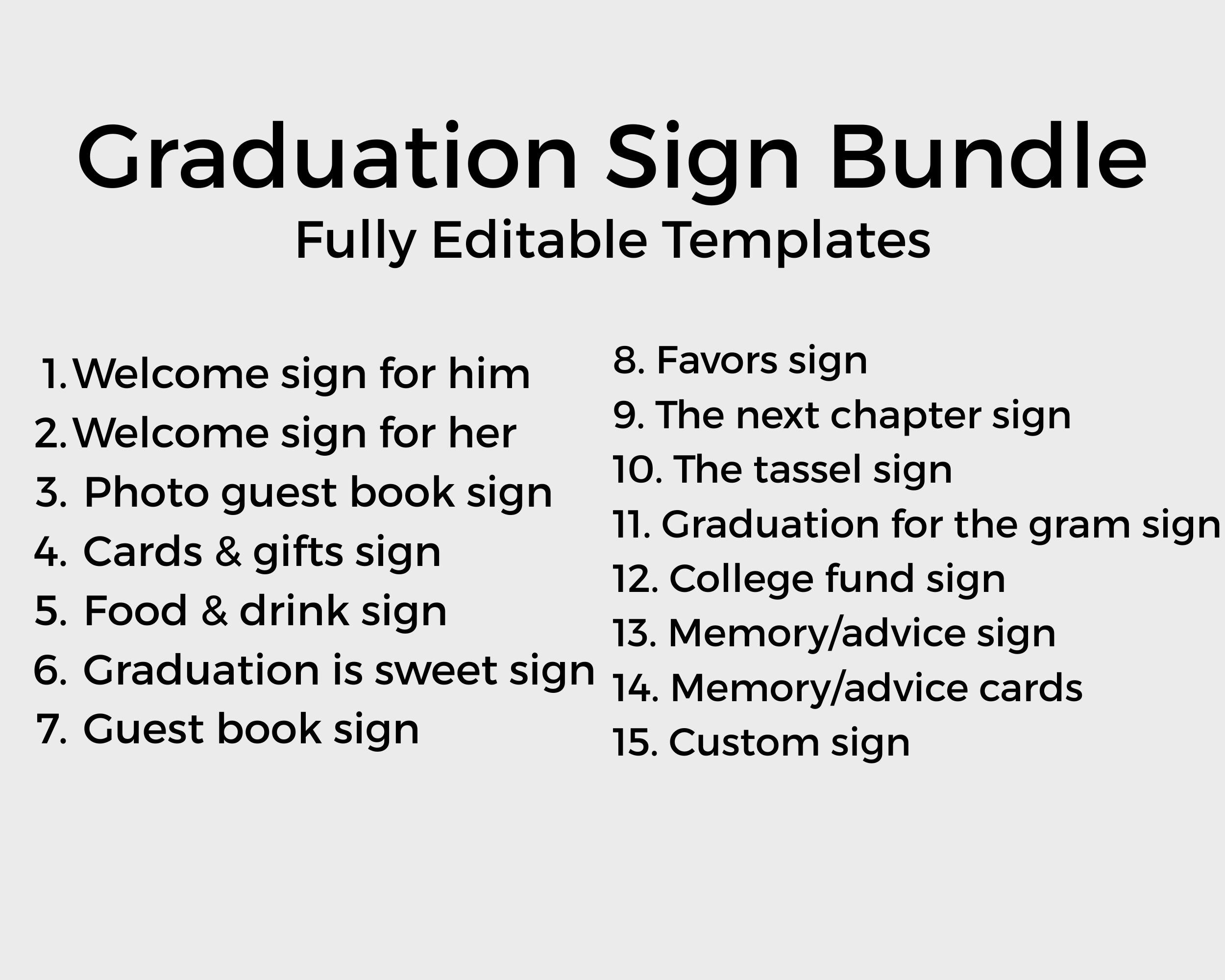 Editable Graduation Party Sign Template Bundle, Printable Graduation ...