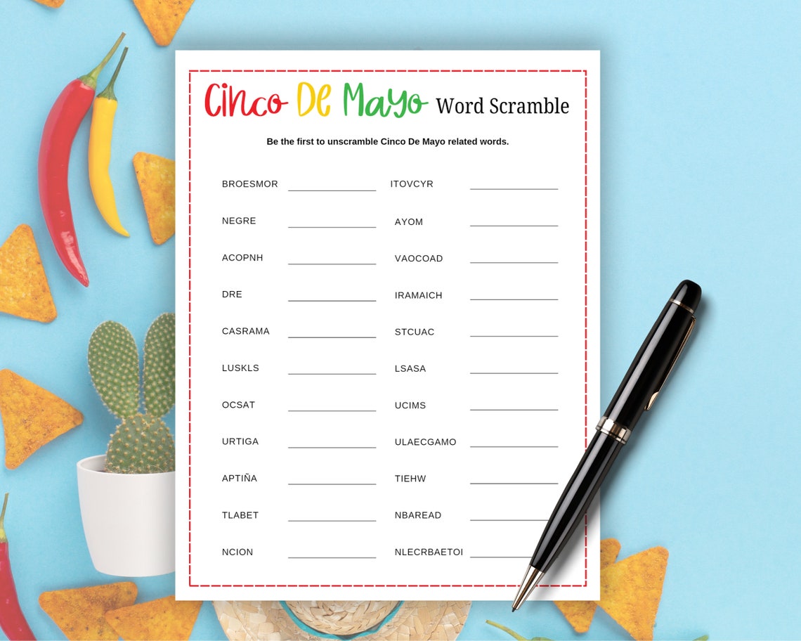 Cinco De Mayo Word Scramble Game, Printable Cinco De Mayo Activity ...