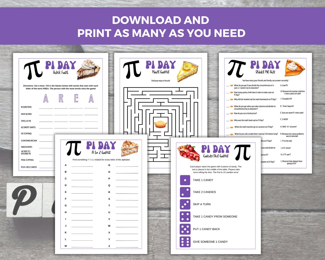 Pi Day Game Day Bundle, Printable Pi Day Activity Bundle, Pi Day Party ...