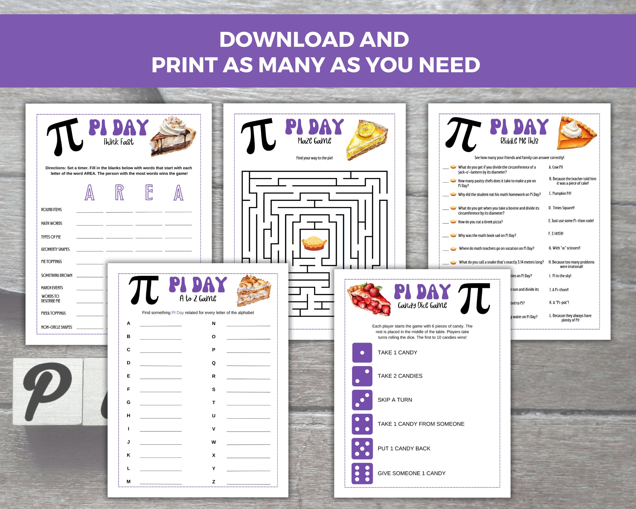 Pi Day Game Day Bundle, Printable Pi Day Activity Bundle, Pi Day Party ...