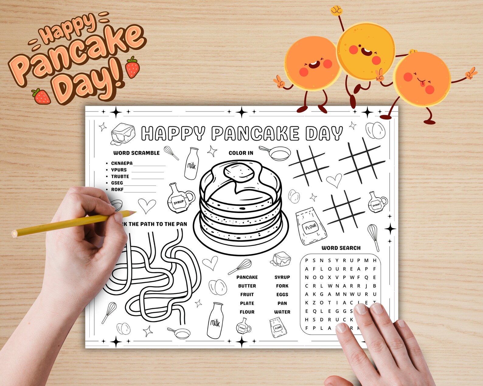 Pancake Day Coloring Placemat, Printable Pancake Day Activity Placemat ...