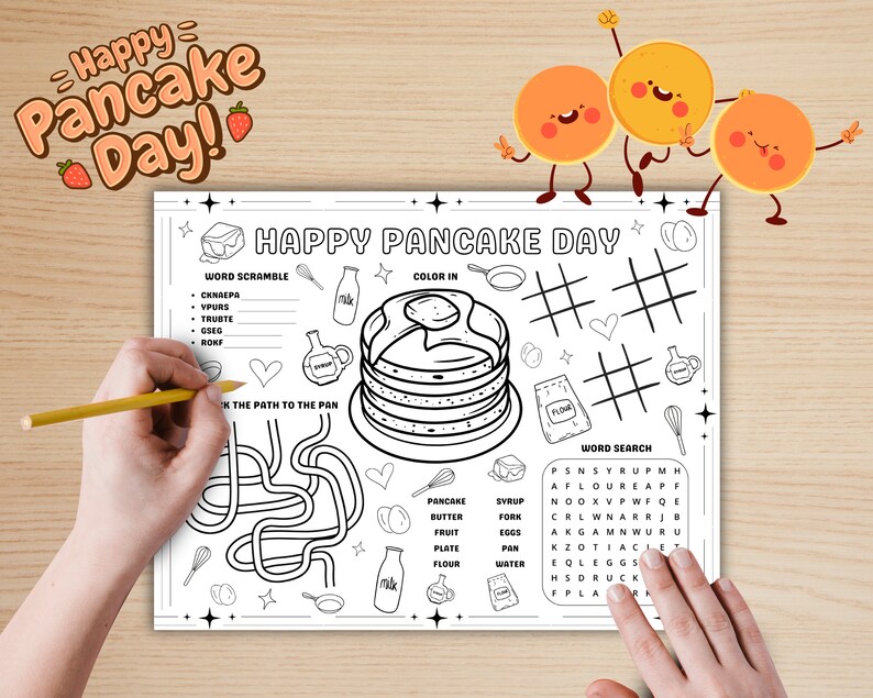 Pancake Day Coloring Placemat, Printable Pancake Day Activity Placemat ...