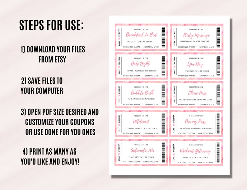 Editable Love Coupons for Her, Printable Love Coupons, Gift for Her ...