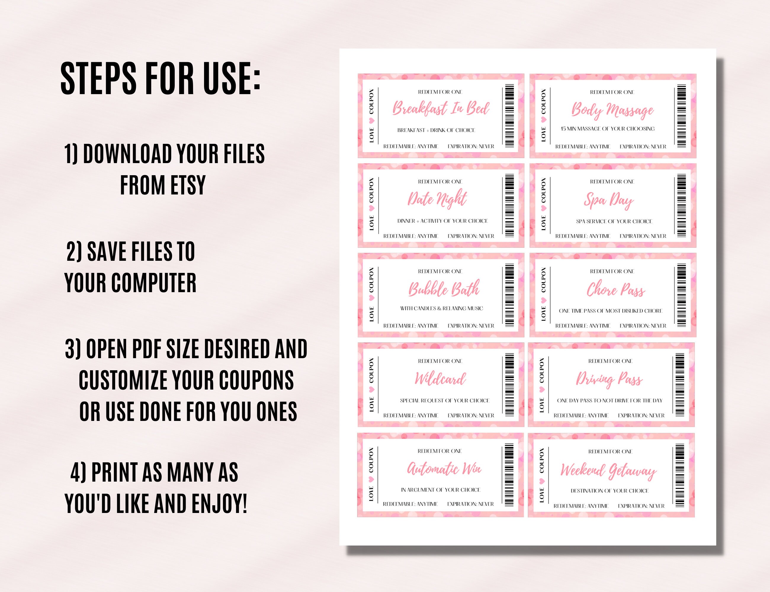 Editable Love Coupons for Her, Printable Love Coupons, Gift for Her ...