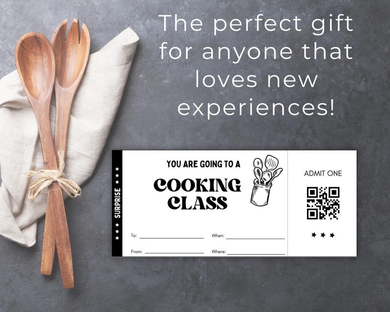 Editable Cooking Class Ticket Template, Printable Gift Coupon, Gift ...