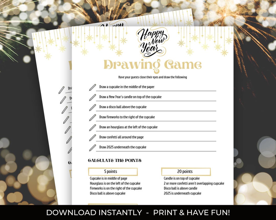 New Year's Drawing Game, Printable Drawing Challenge Game, New Years ...