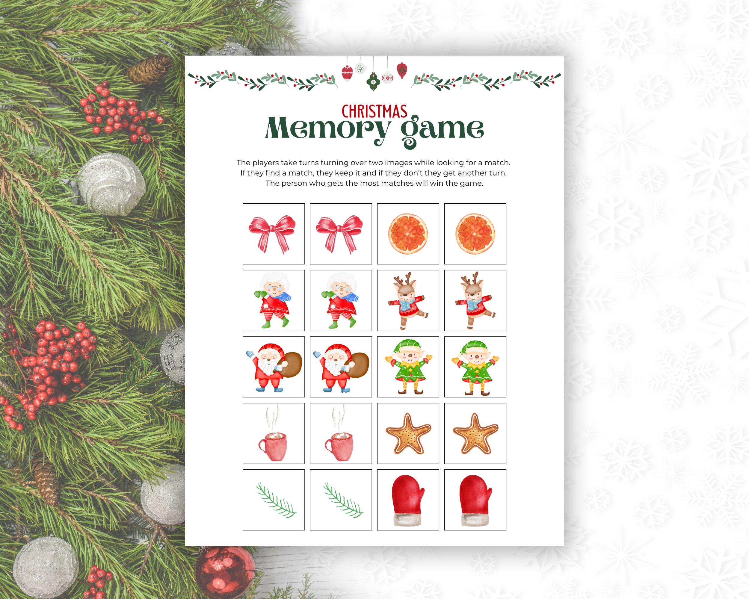 Christmas Memory Game, Printable Christmas Memory Game, Holiday Party ...