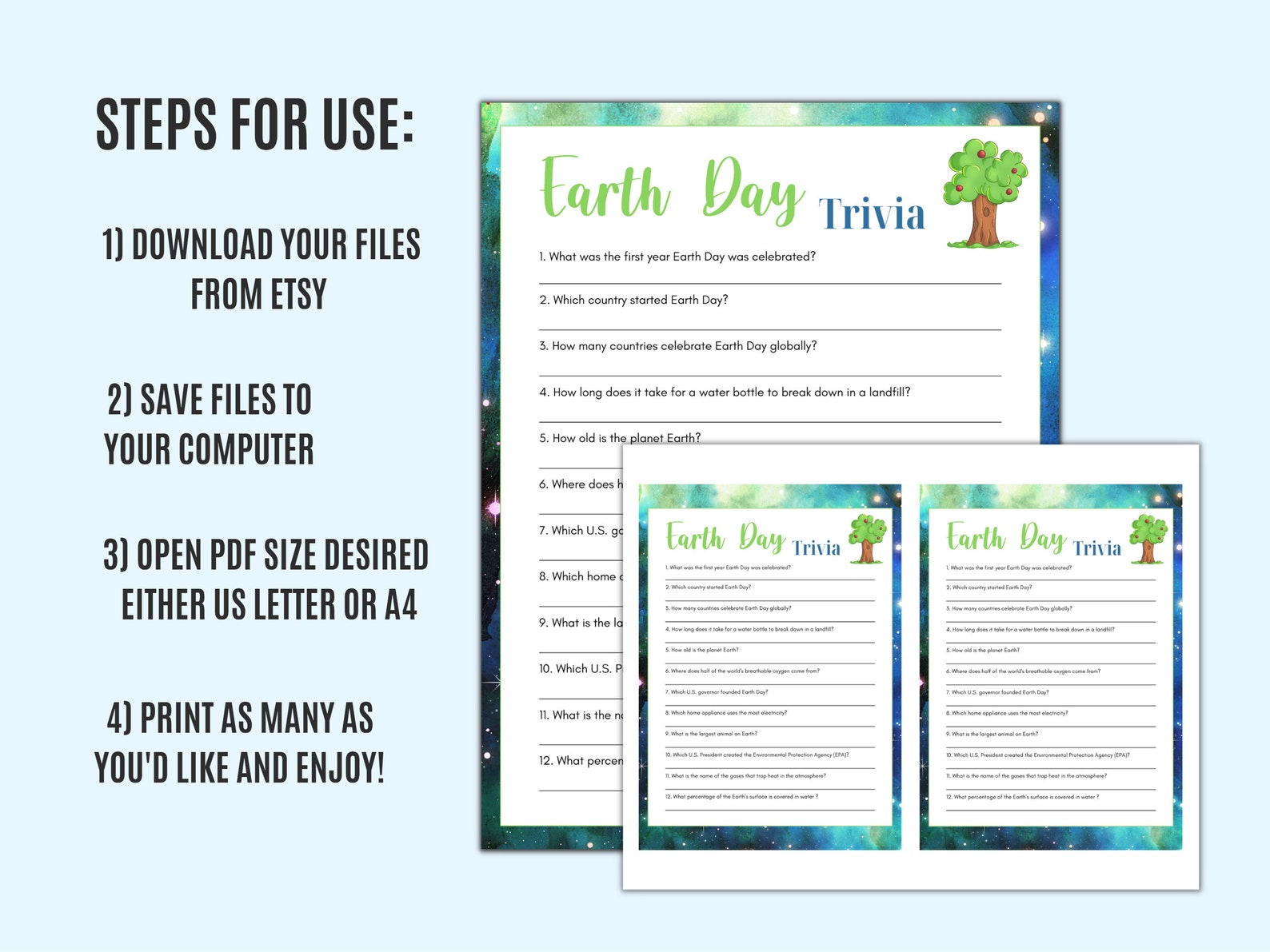 Earth Day Trivia Game, Printable Earth Day Trivia Game for Kids ...