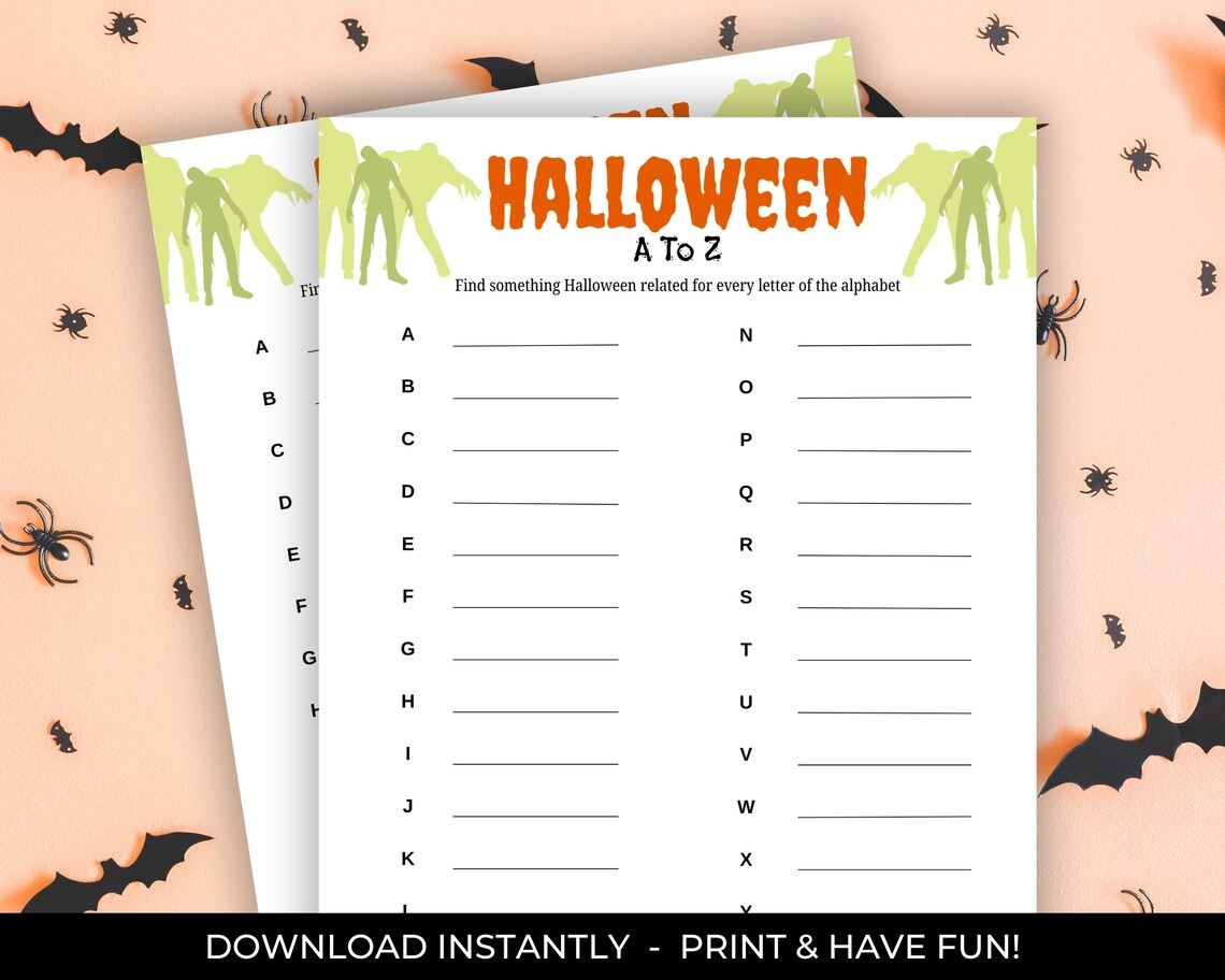 Halloween A to Z Game, Printable Halloween A to Z Race, Halloween Party ...