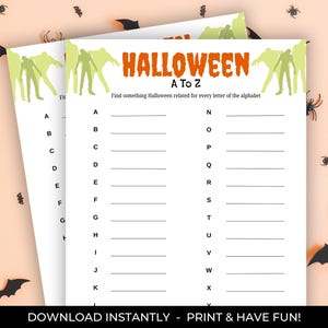 Halloween A to Z Game, Printable Halloween A to Z Race, Halloween Party ...