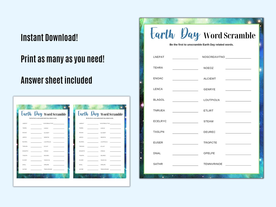 Earth Day Word Scramble Game, Printable Earth Day Word Scramble for ...