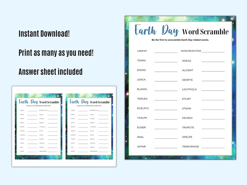 Earth Day Word Scramble Game, Printable Earth Day Word Scramble for ...