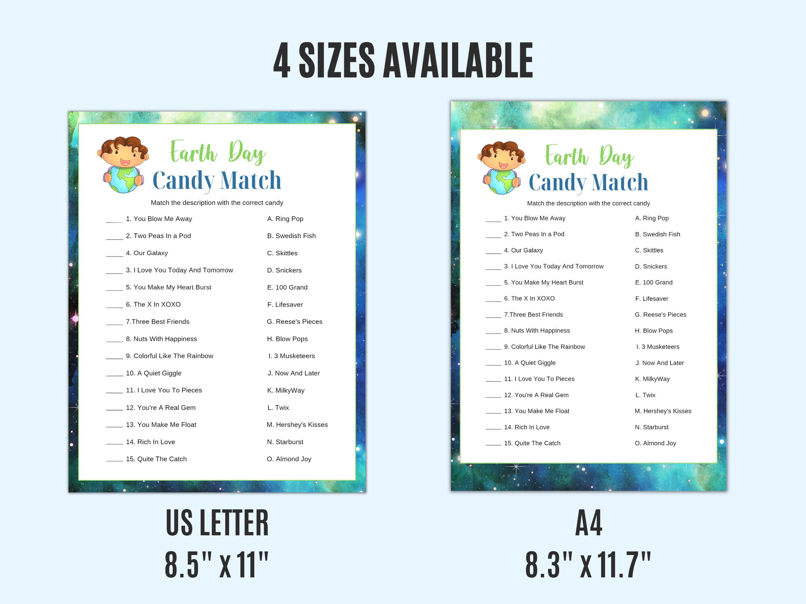 Earth Day Candy Match Game, Printable Earth Day Candy Match Game for ...