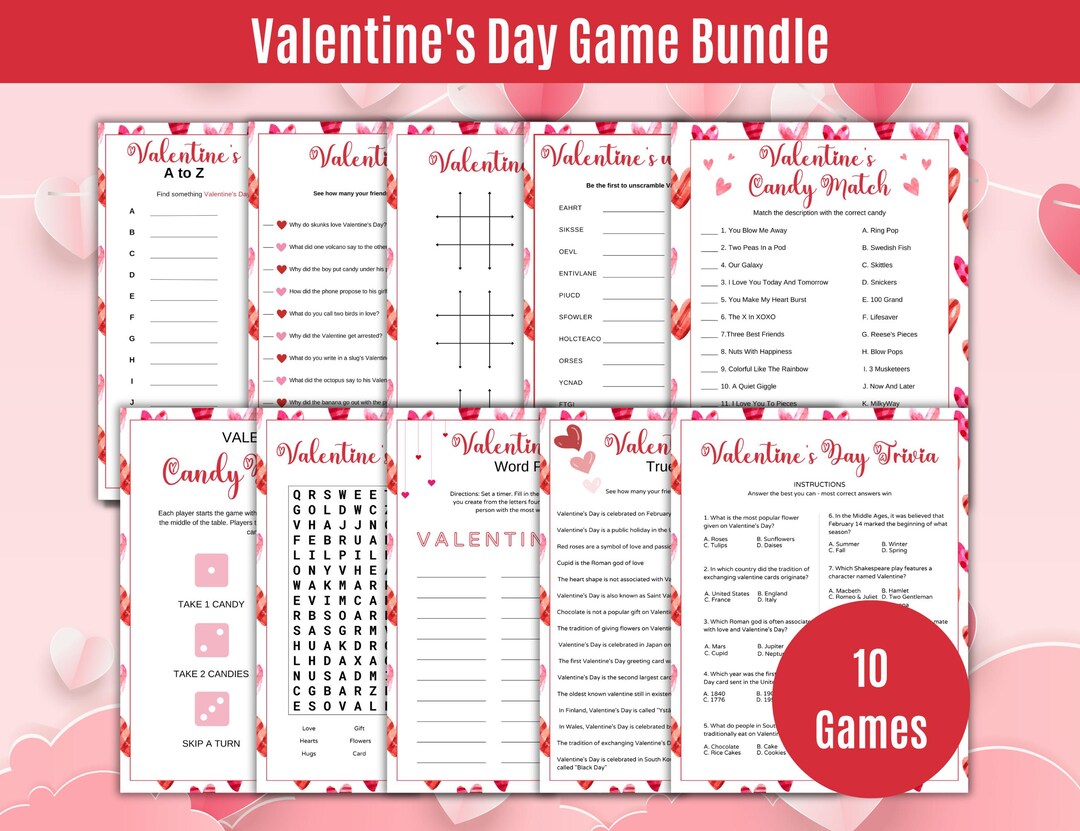 Printable Valentine Day Game Bundle, Valentines Games for Kids ...