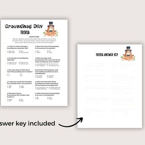 Groundhog Day Trivia Game, Printable Trivia Game, Groundhog Day Party ...