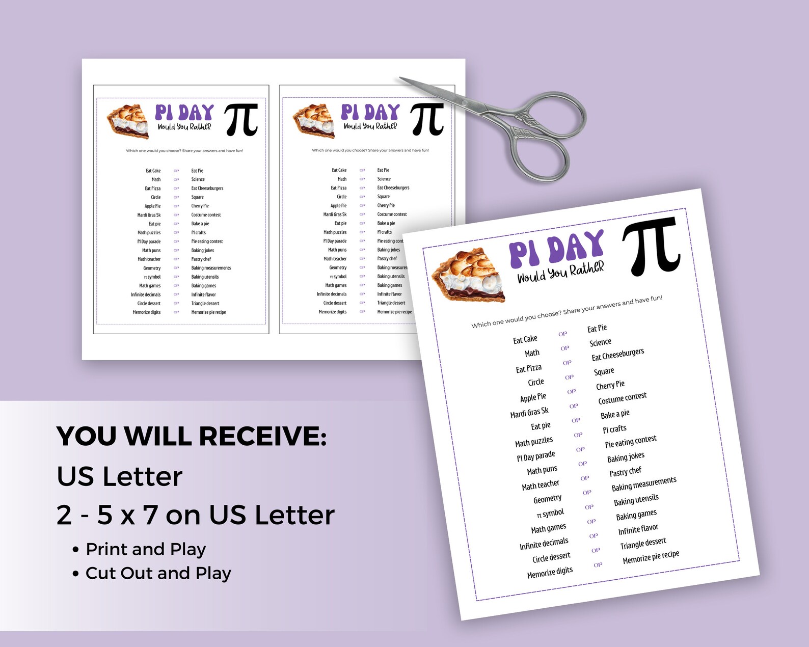 Pi Day Would You Rather, Printable Pi Day This or That Activity, Pi Day ...