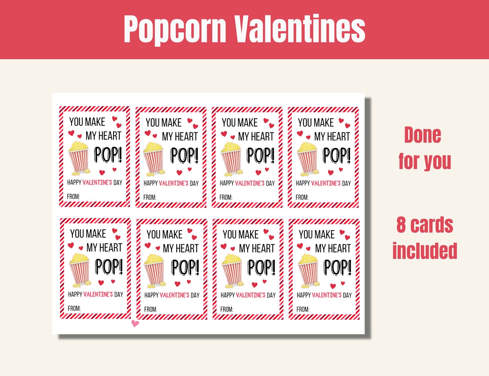 Printable Popcorn Valentine Cards, Popcorn Valentine Tag, Kids ...
