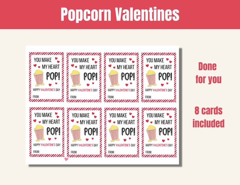 Printable Popcorn Valentine Cards, Popcorn Valentine Tag, Kids ...