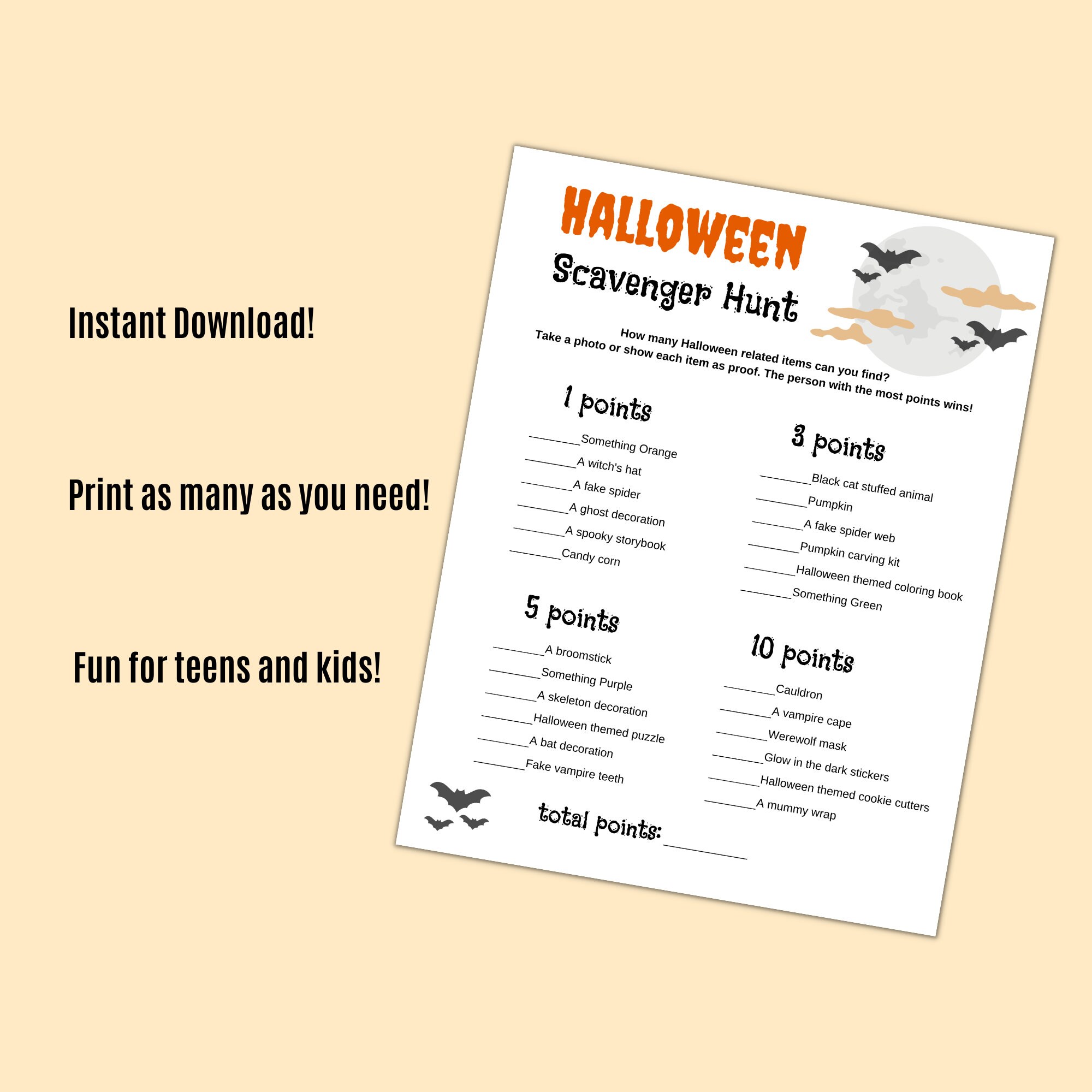 Halloween Photo Scavenger Hunt Game Printable Halloween - Etsy