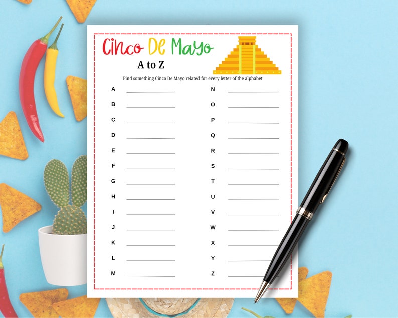 Cinco De Mayo A to Z Game, Printable Cinco De Mayo Activity, Cinco De ...