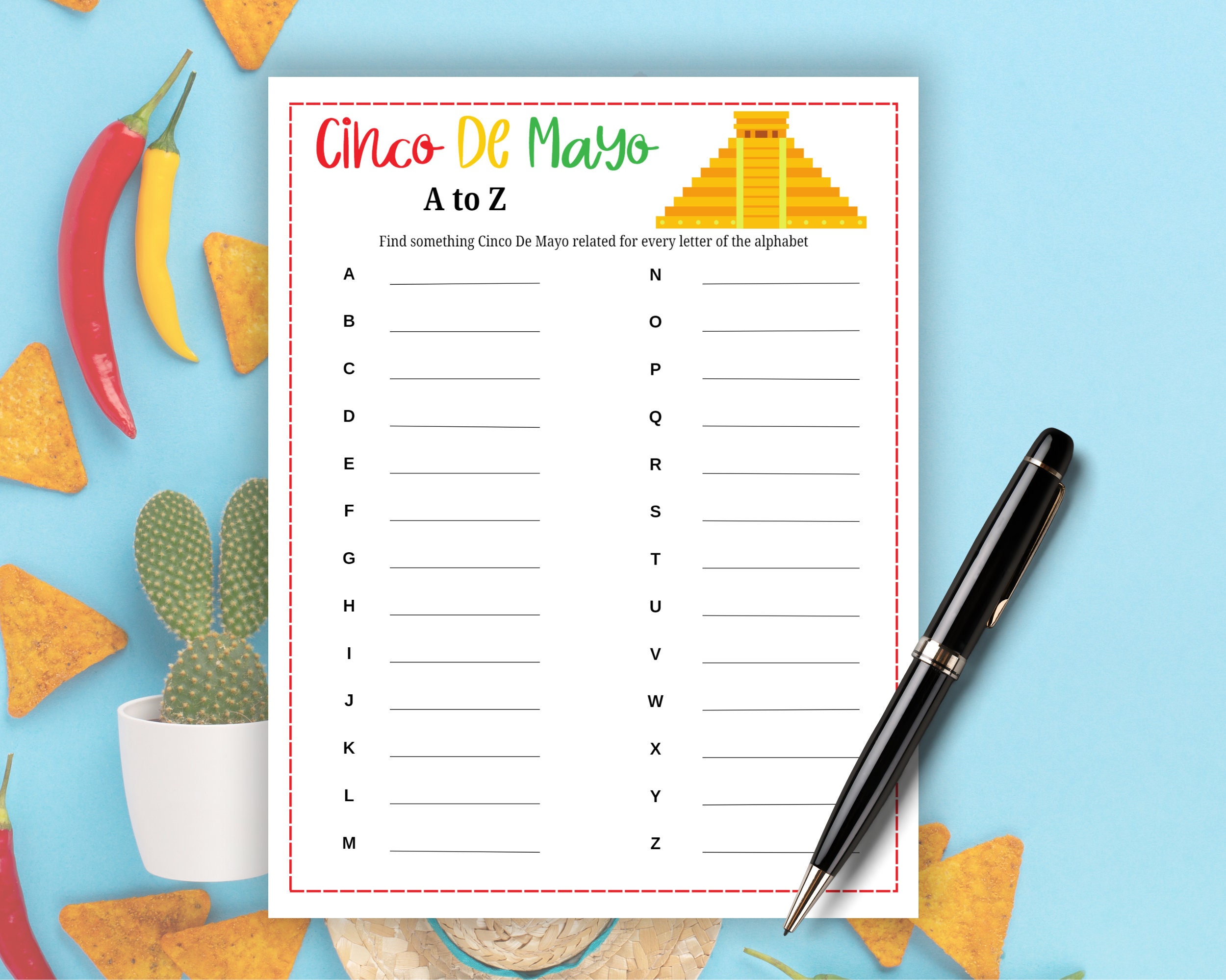 Cinco De Mayo A to Z Game, Printable Cinco De Mayo Activity, Cinco De ...