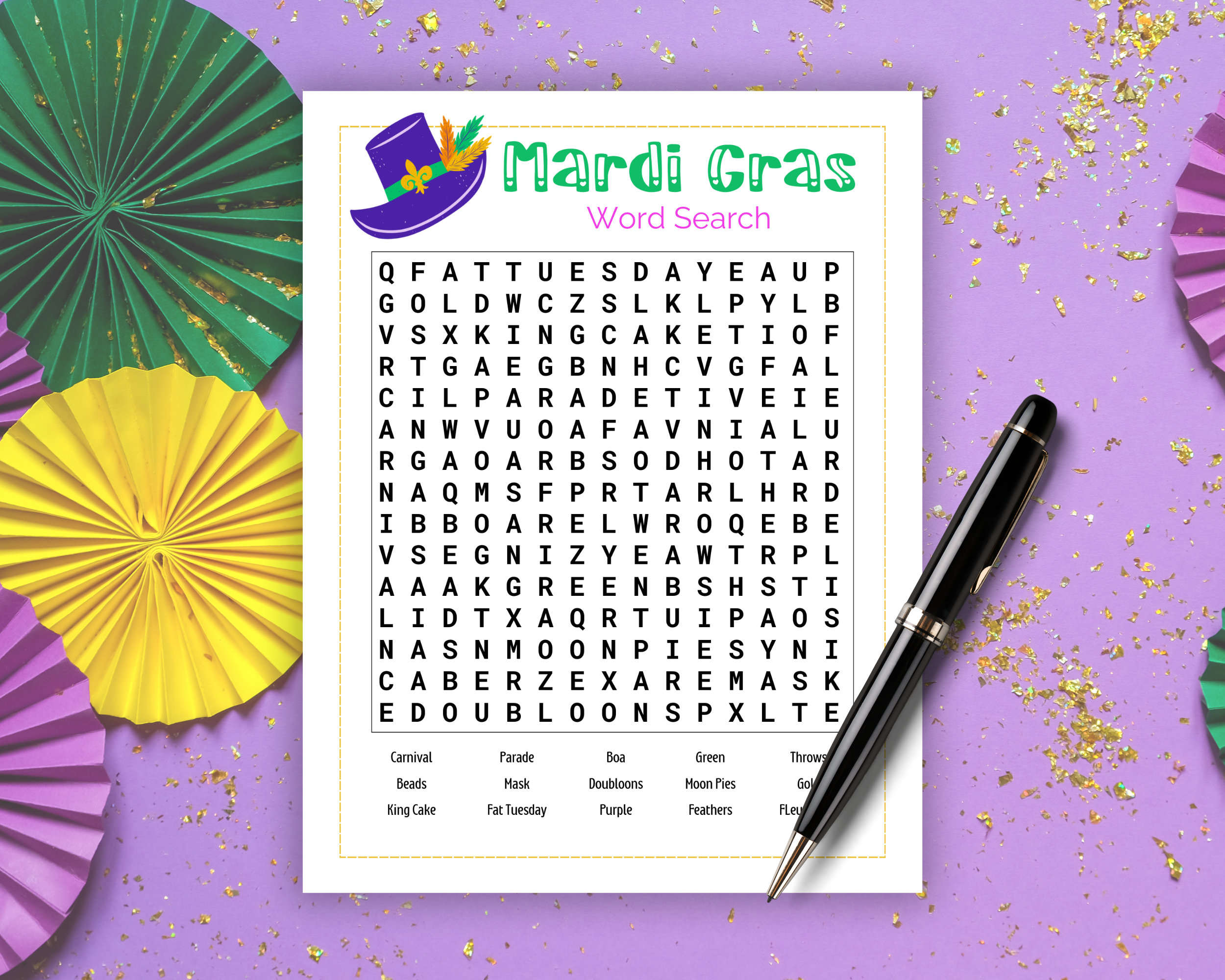 Mardi Gras Word Search Game, Fat Tuesday Party Game, Printable Mardi ...