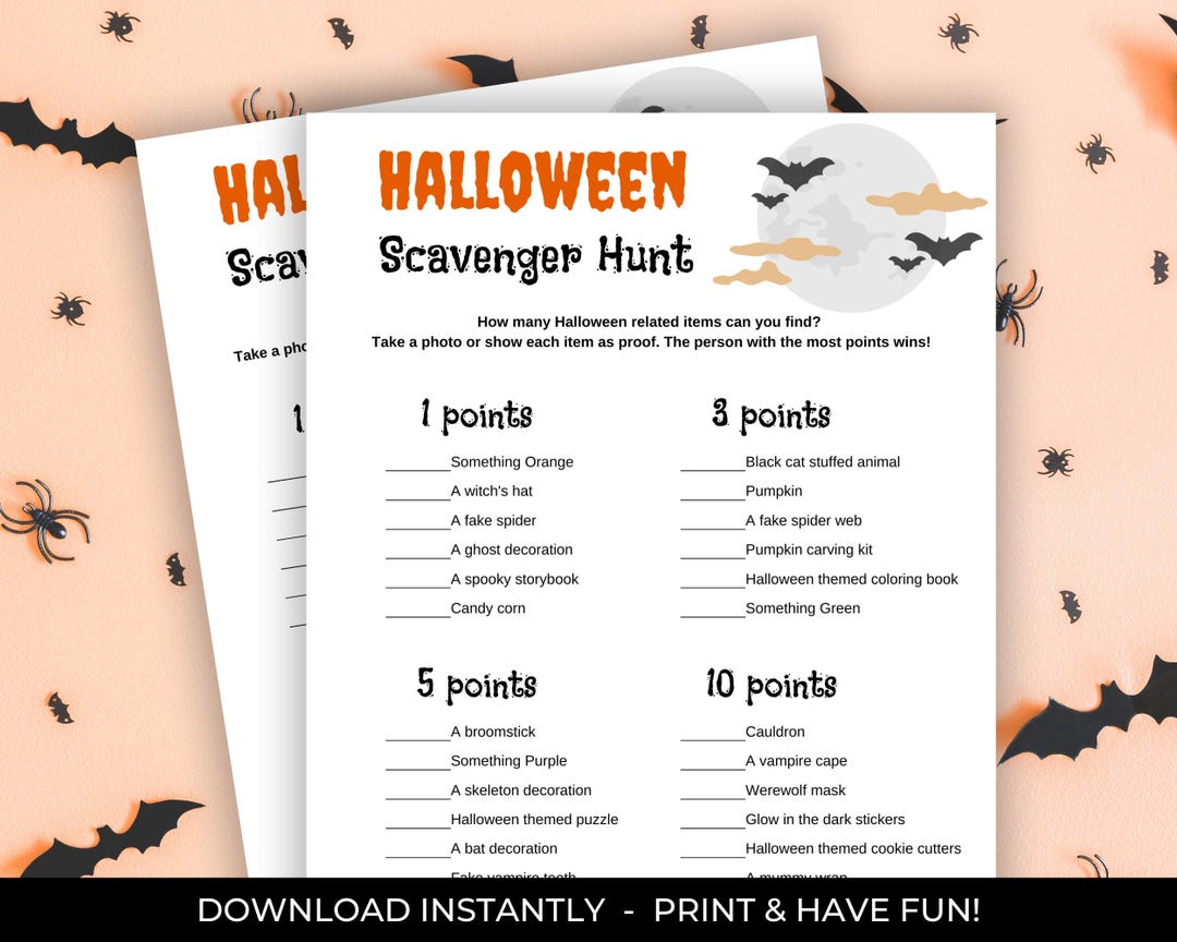 Halloween Photo Scavenger Hunt Game, Printable Halloween Selfie ...