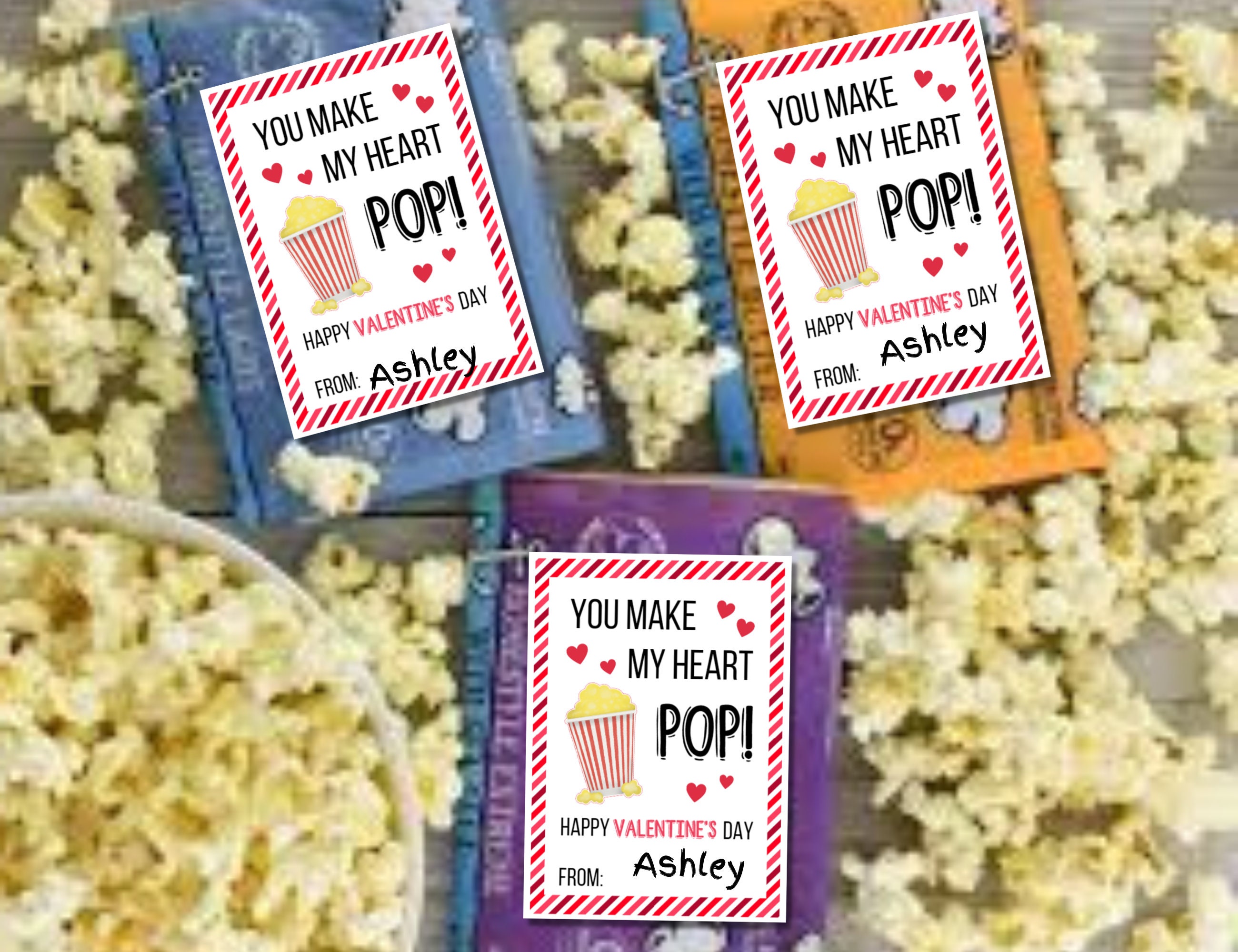 Printable Popcorn Valentine Cards, Popcorn Valentine Tag, Kids ...