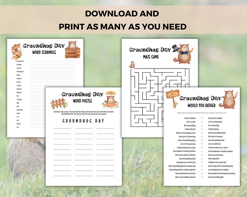 Groundhog Day Game Bundle, Printable Groundhog Day Activities for Kids ...