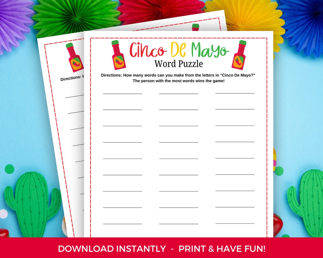 Cinco De Mayo Word Puzzle Game, Printable Cinco De Mayo Activity, Cinco ...
