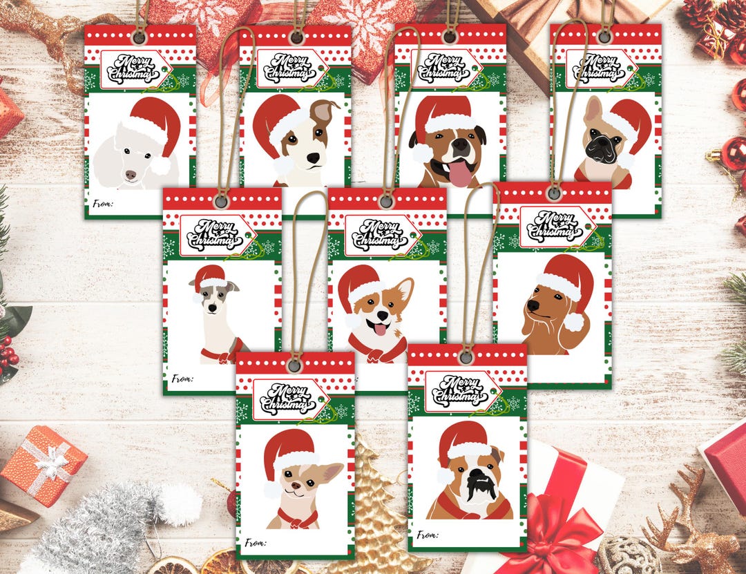 Dog Christmas Gift Tags, Printable Dog Holiday Gift Tags, Christmas ...