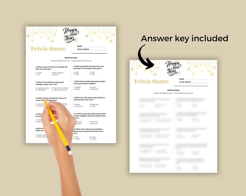 New Year's Trivia Game, Printable Trivia Game, New Years Eve Party Game ...
