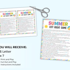 Summer Left Right Game Printable, Summer Pass the Prize Game, Summer ...
