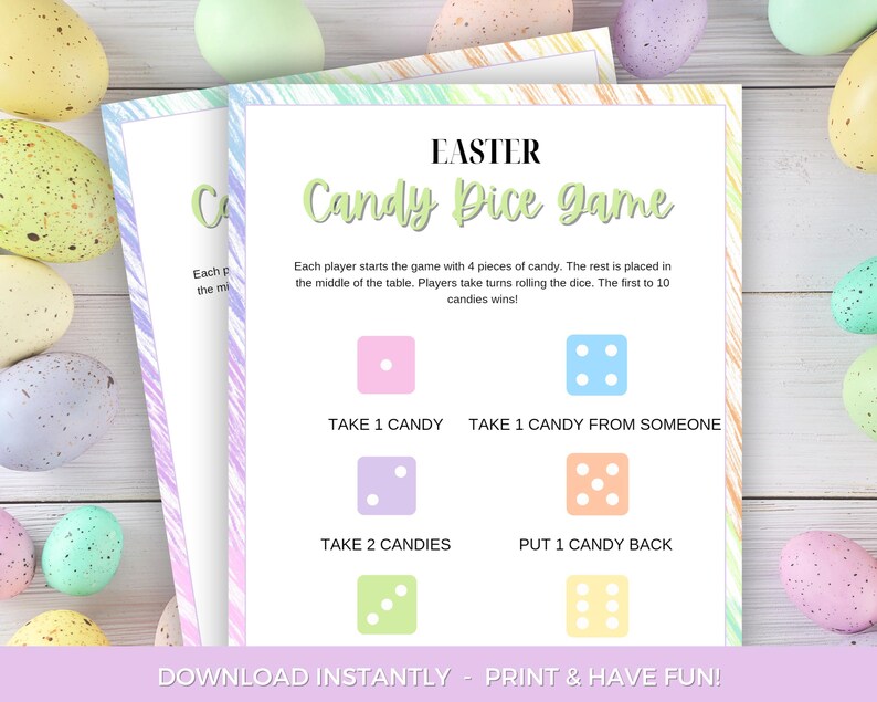Easter Candy Dice Game Printable, Easter Candy Dice Activity, Spring ...