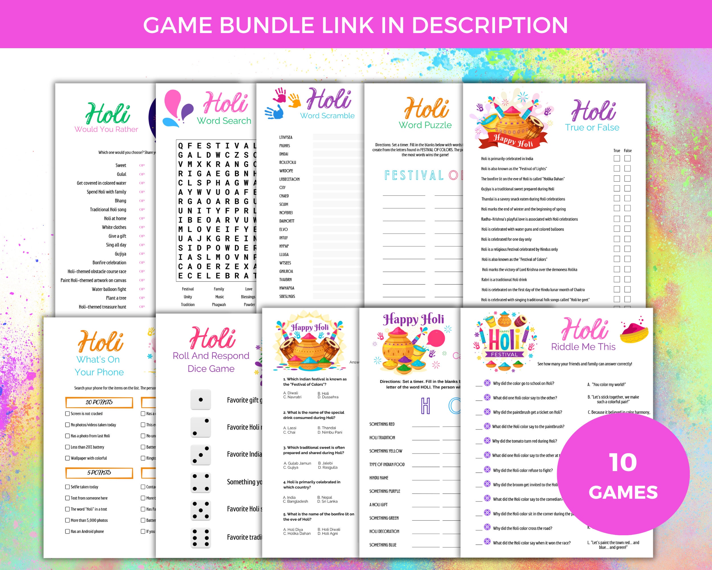 Holi Word Search, Printable Festival of Color Word Search Activity ...