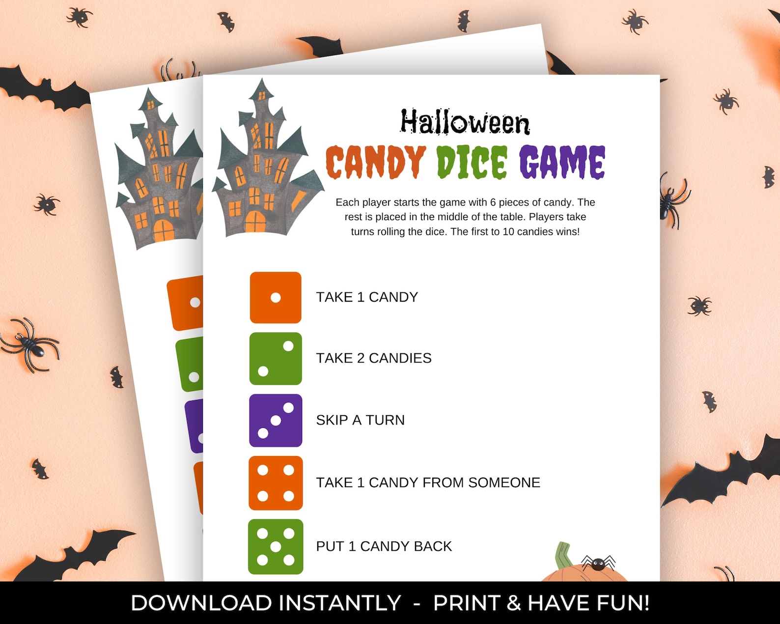 Printable Halloween Candy Dice Game, Halloween Candy Game, Candy Dice ...