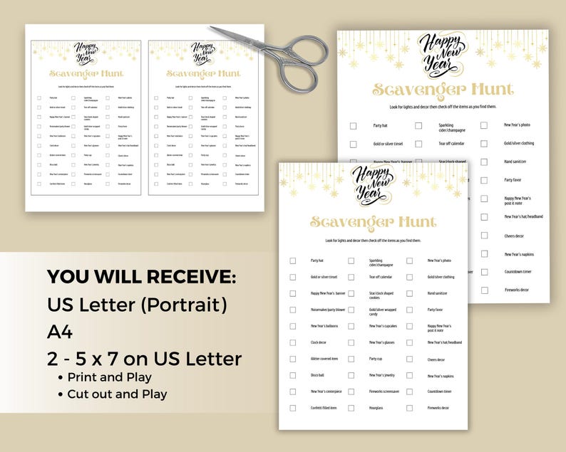 New Year's Scavenger Hunt Game, Printable Treasure Hunt Game, New Year ...
