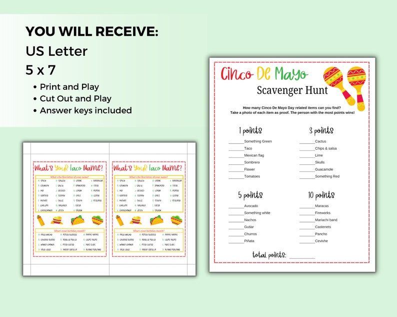Cinco De Mayo Game Bundle, Printable Cinco De Mayo Games, Cinco De Mayo ...