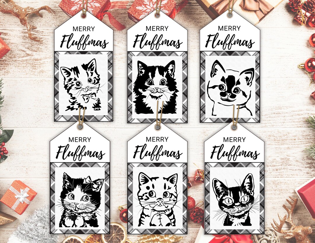 Cat Christmas Gift Tags, Printable Cat Holiday Hang Tags, Christmas ...